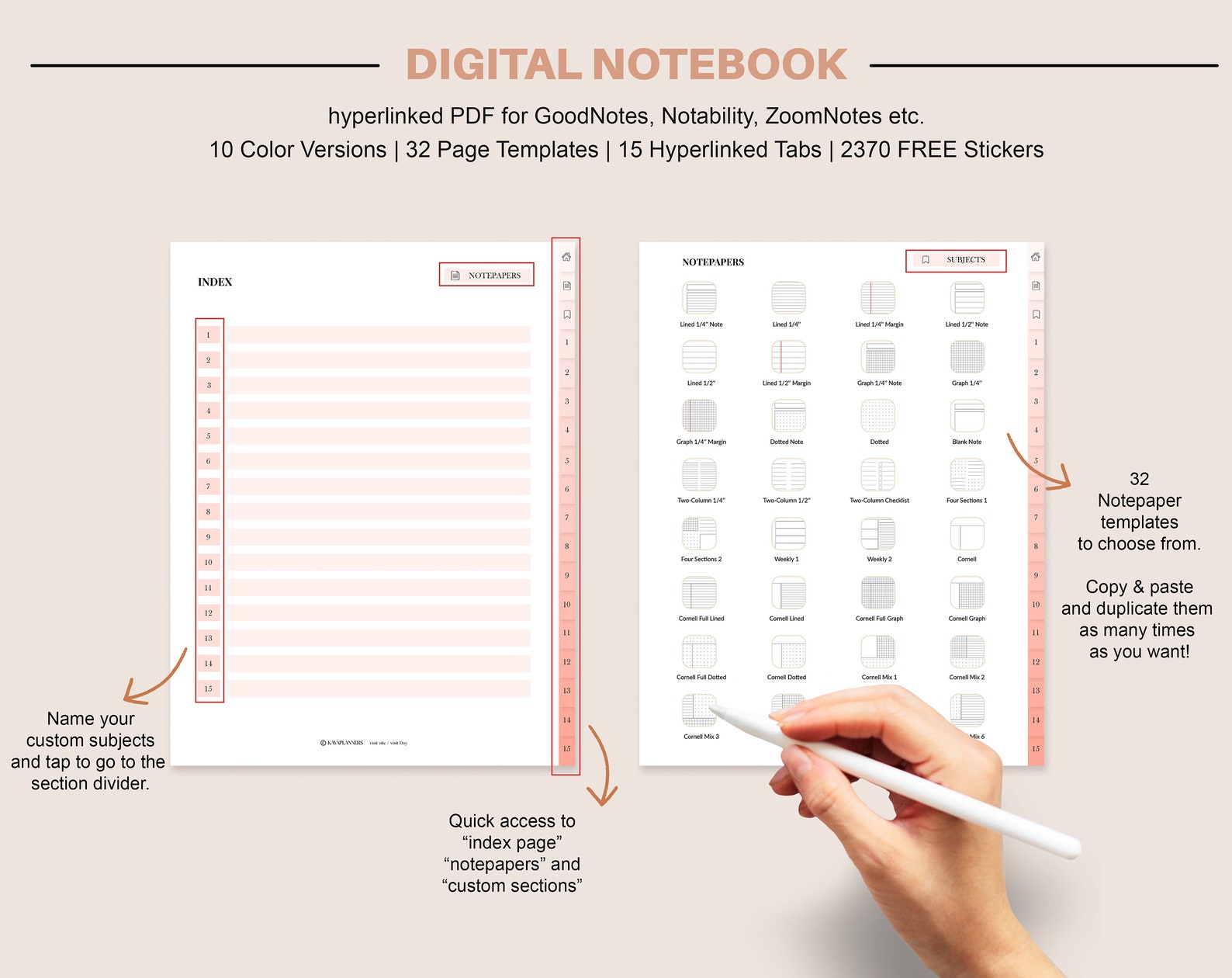 Digital Notebook for Goodnotes Notability 10 Hyperlinked - Etsy