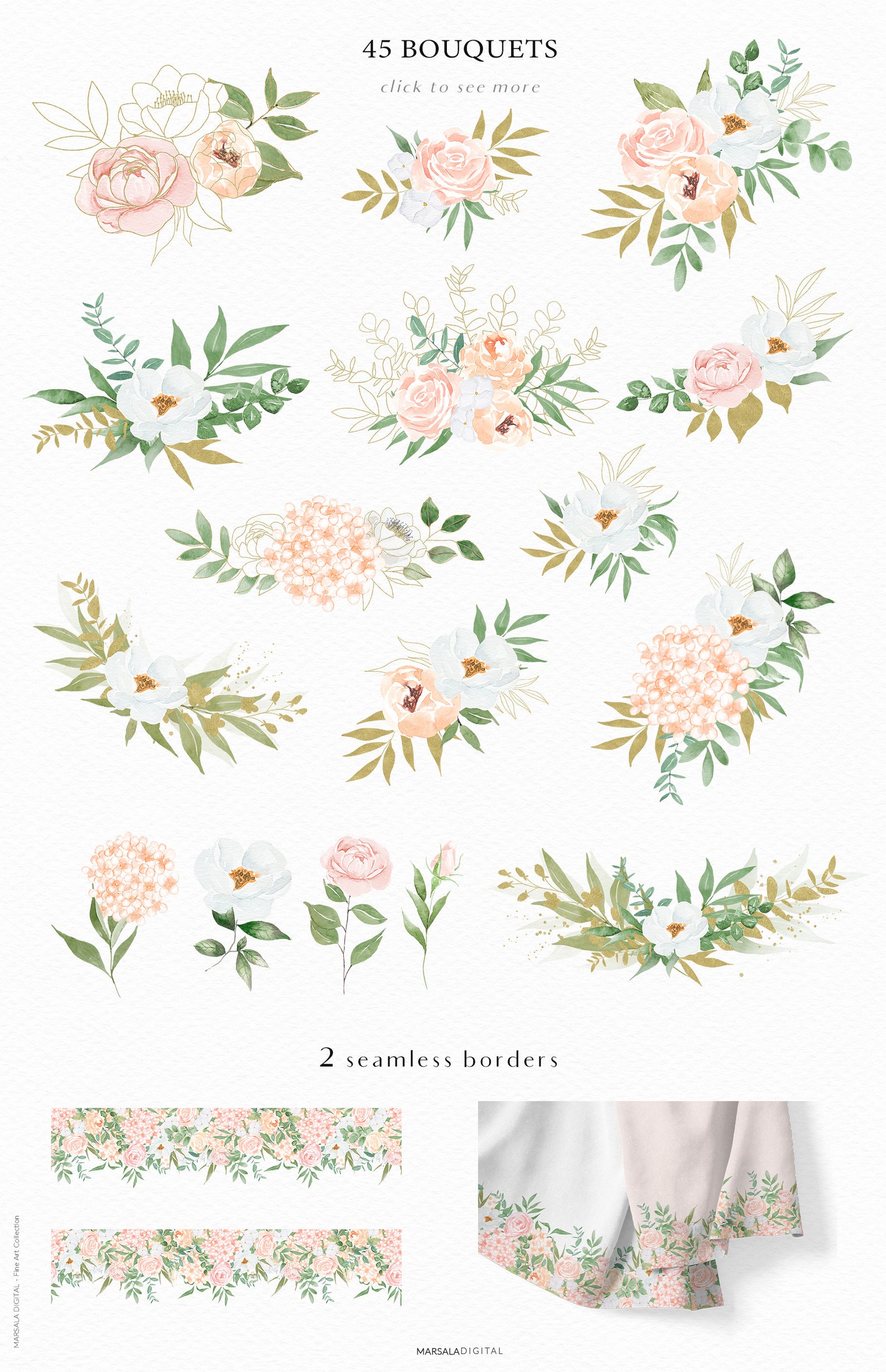 Watercolor Floral Clipart Wedding Flowers Clipart Wedding - Etsy