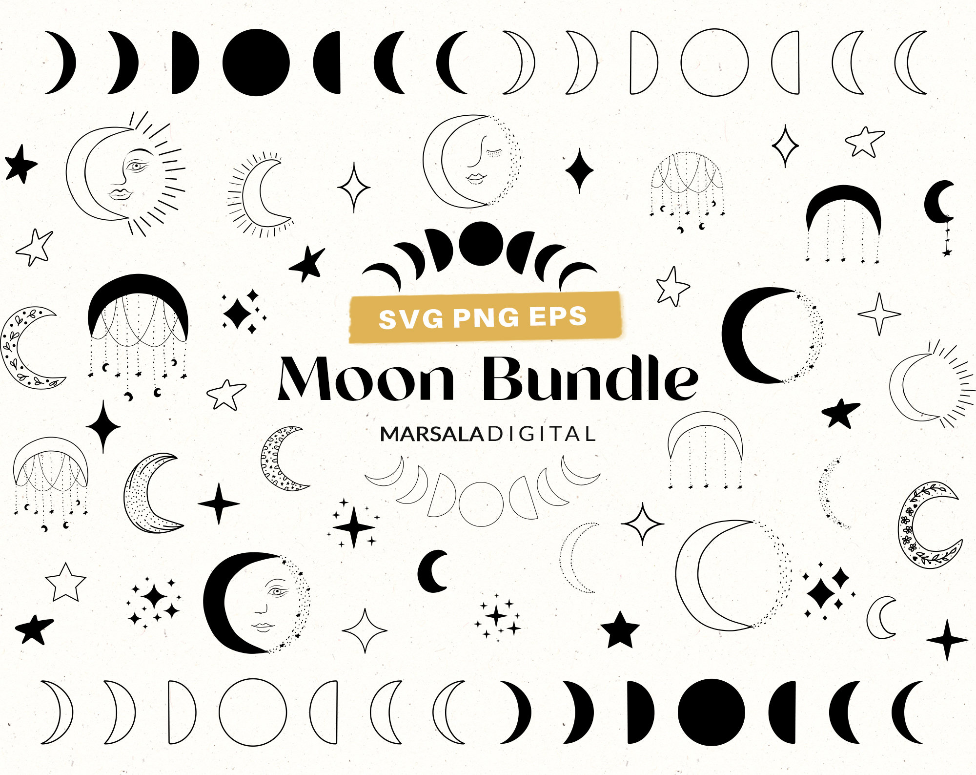 Moon Svg Bundle Celestial Svg Bundle Moon Clipart Celestial | Etsy