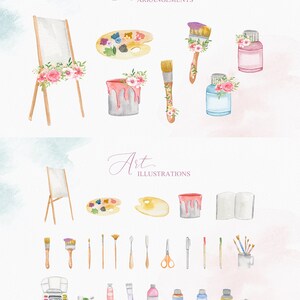 Watercolor Art Supplies Cliparts, Stationery, Painting, Artist, Planner ...