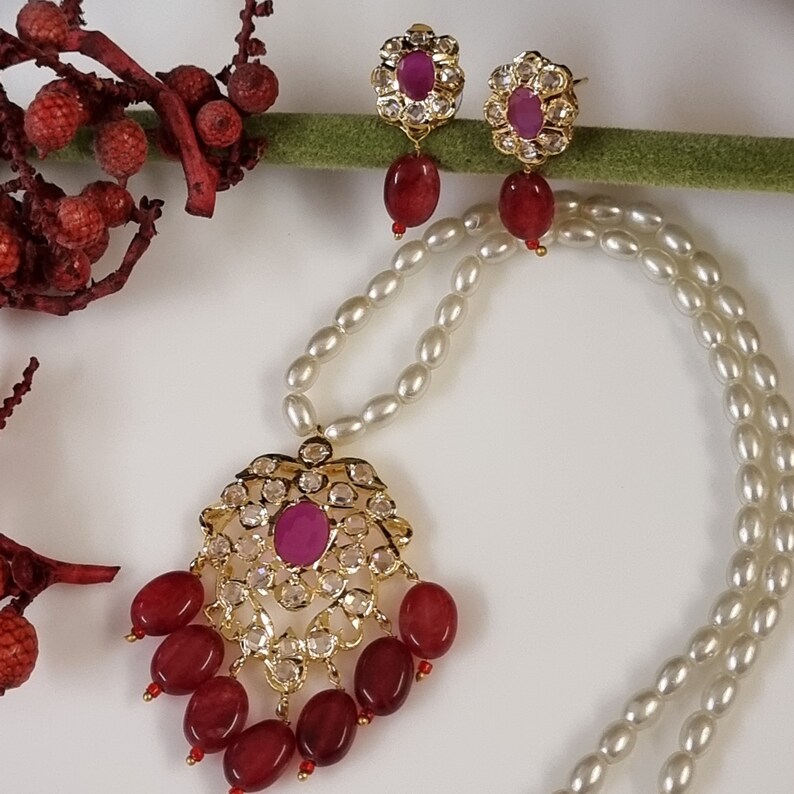 Bridal Jadau Necklace Earring Set/ Hyderabadi Pendant Set/ruby/ Indian ...