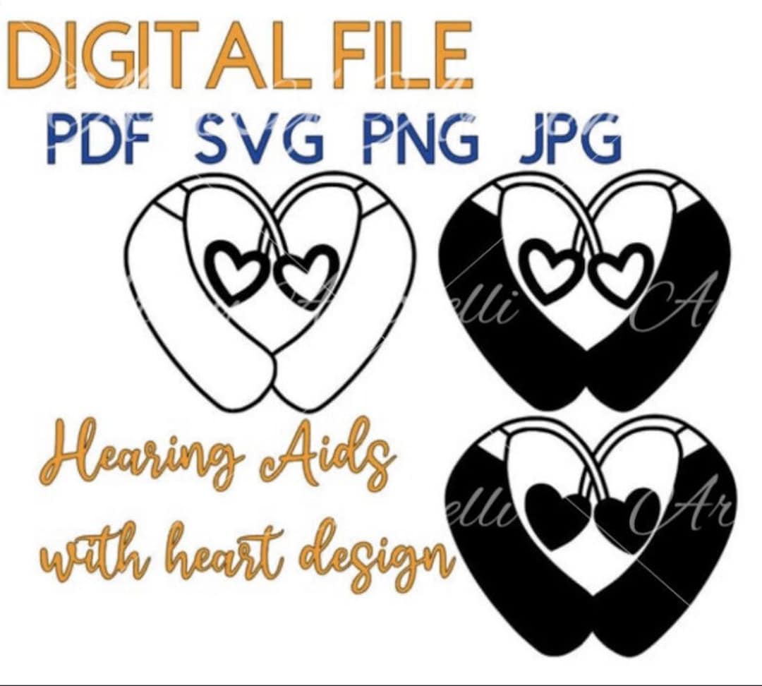 Hearing Aid Heart With Three Designs- Outline, Solid BTE, and Solid Ear ...