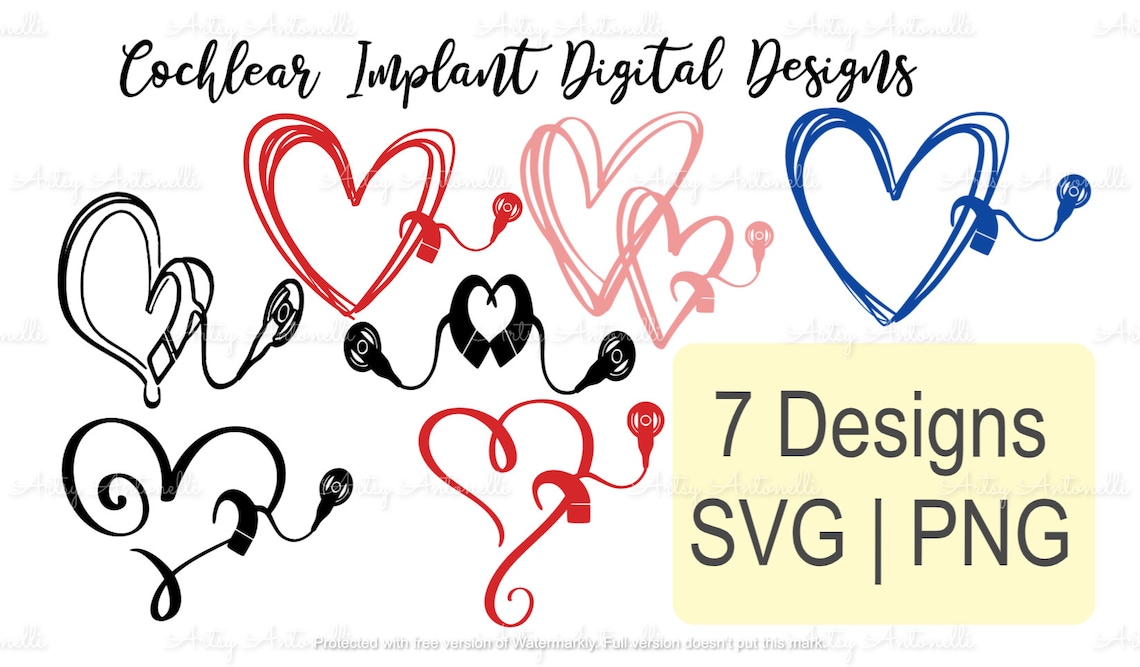 Cochlear Implant Drawn Hearts 7 Designs in SVG/ PNG Style - Etsy