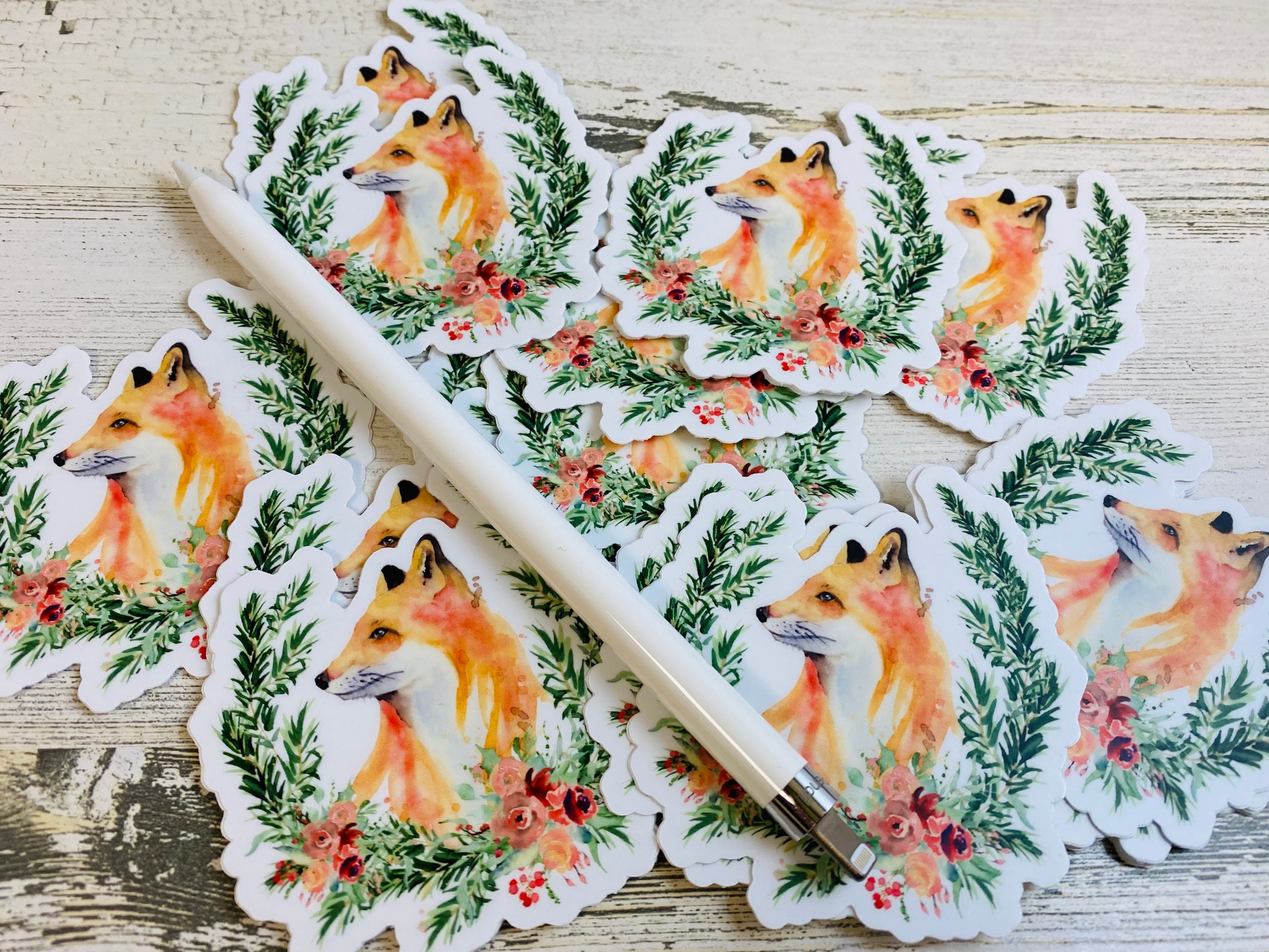 Fuchs Closeup mit Blumen Aufkleber Aquarell Fuchs Fuchskopf | Etsy