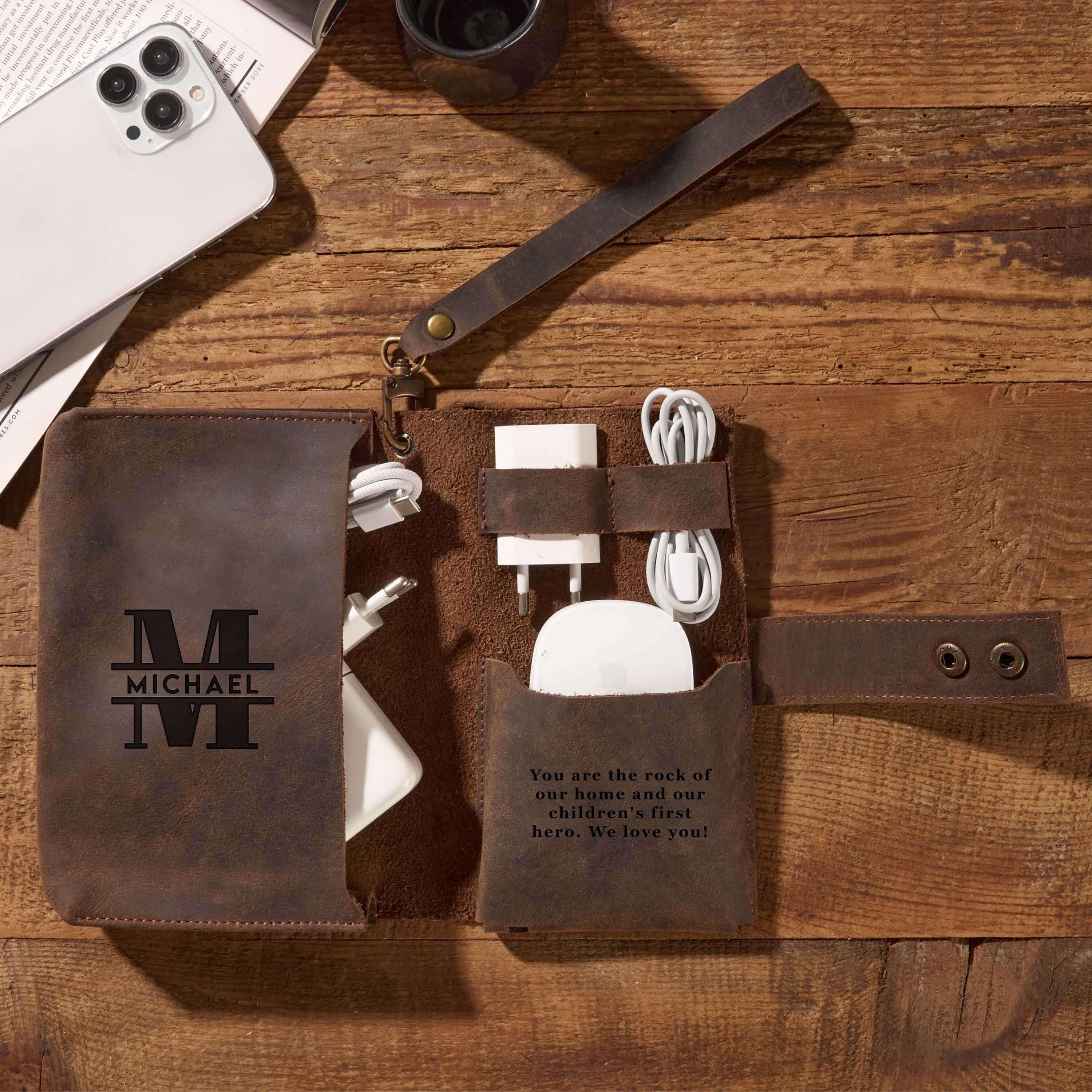 Personalized Leather Tech Organizer: Custom Cable or Gadget Pouch ...