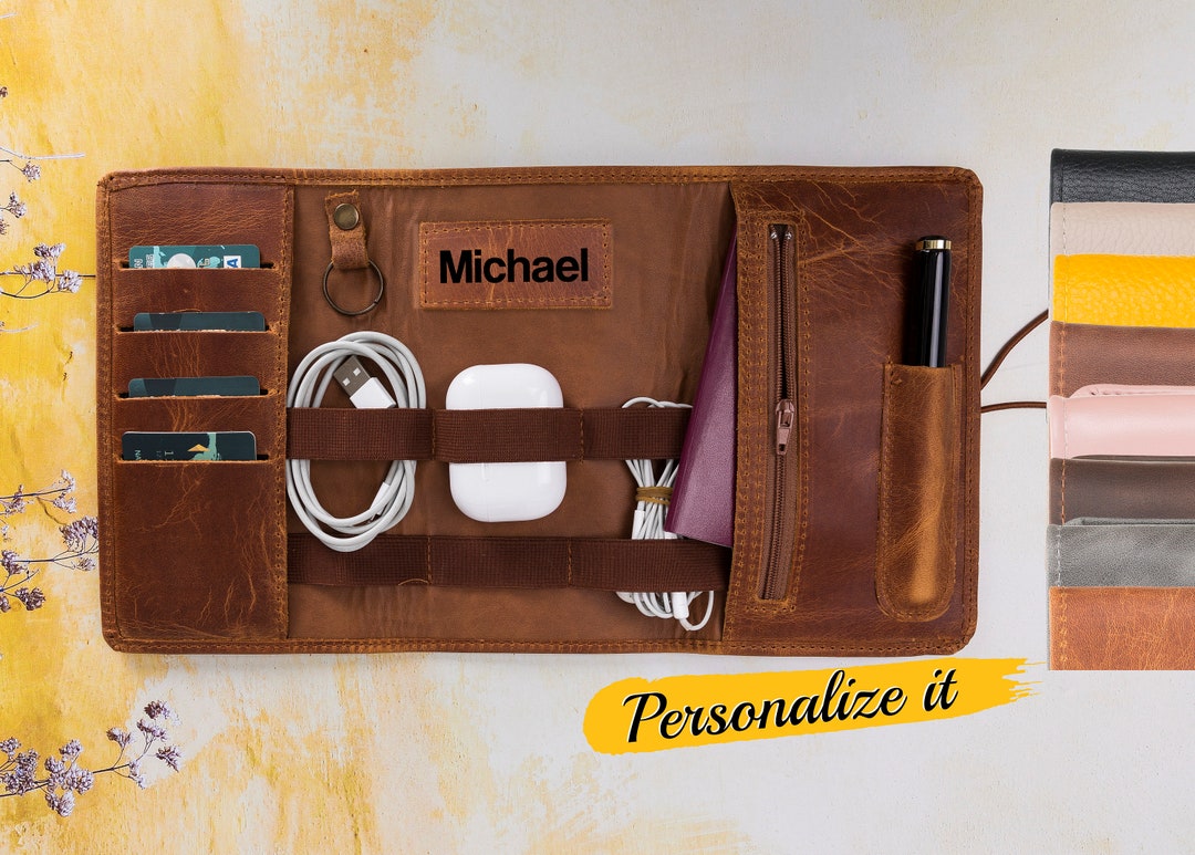 Leather Cable Organizer Custom Travel Organizer Personalized - Etsy