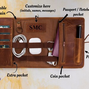 Leather Cable Organizer Custom Travel Organizer Personalized - Etsy