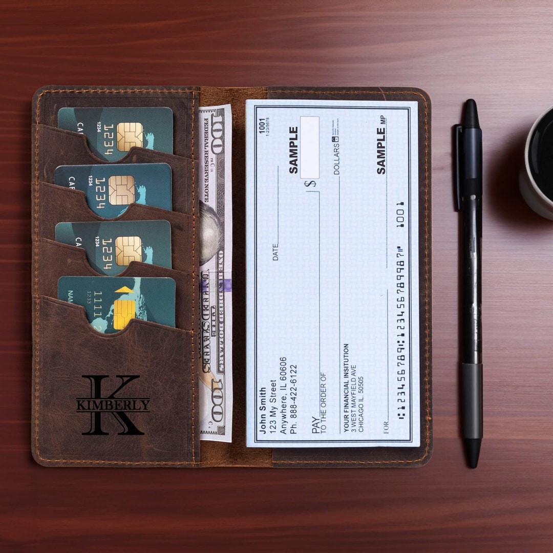 Leather Checkbook for Women, Men's Slim Leather Checkbook Cover ...