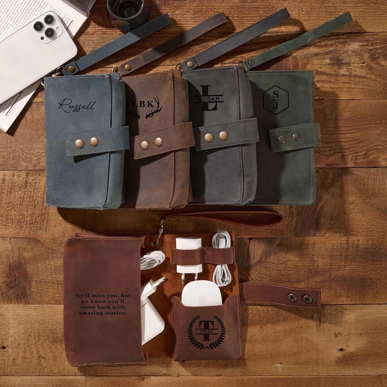 Personalized Leather Tech Organizer: Custom Cable or Gadget Pouch ...