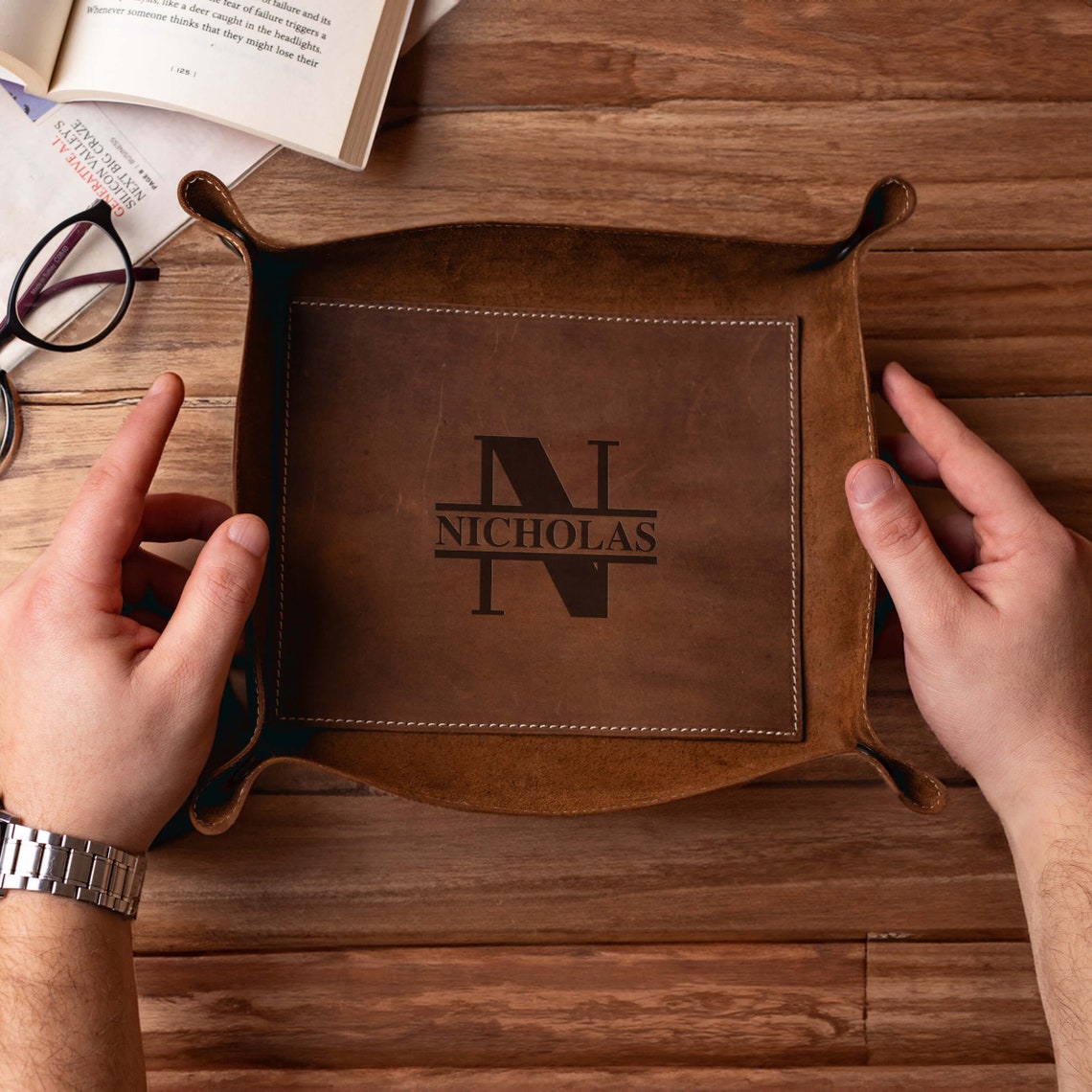 Personalized Mens Leather Valet Tray for Fathers Day Gifts, Unique Dice ...