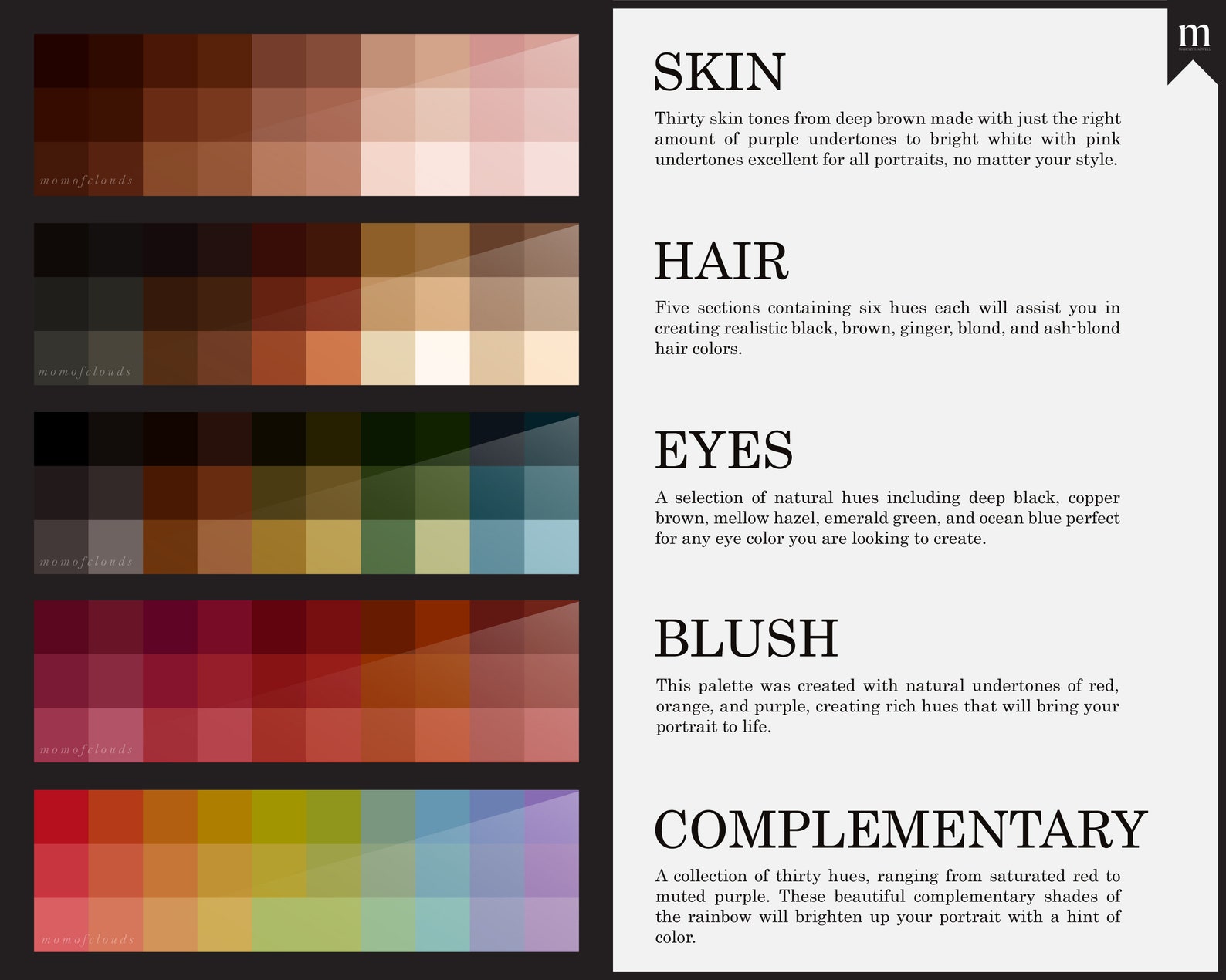 5 Portrait Color Palettes For Procreate 5 Palettes 150 Hues Etsy