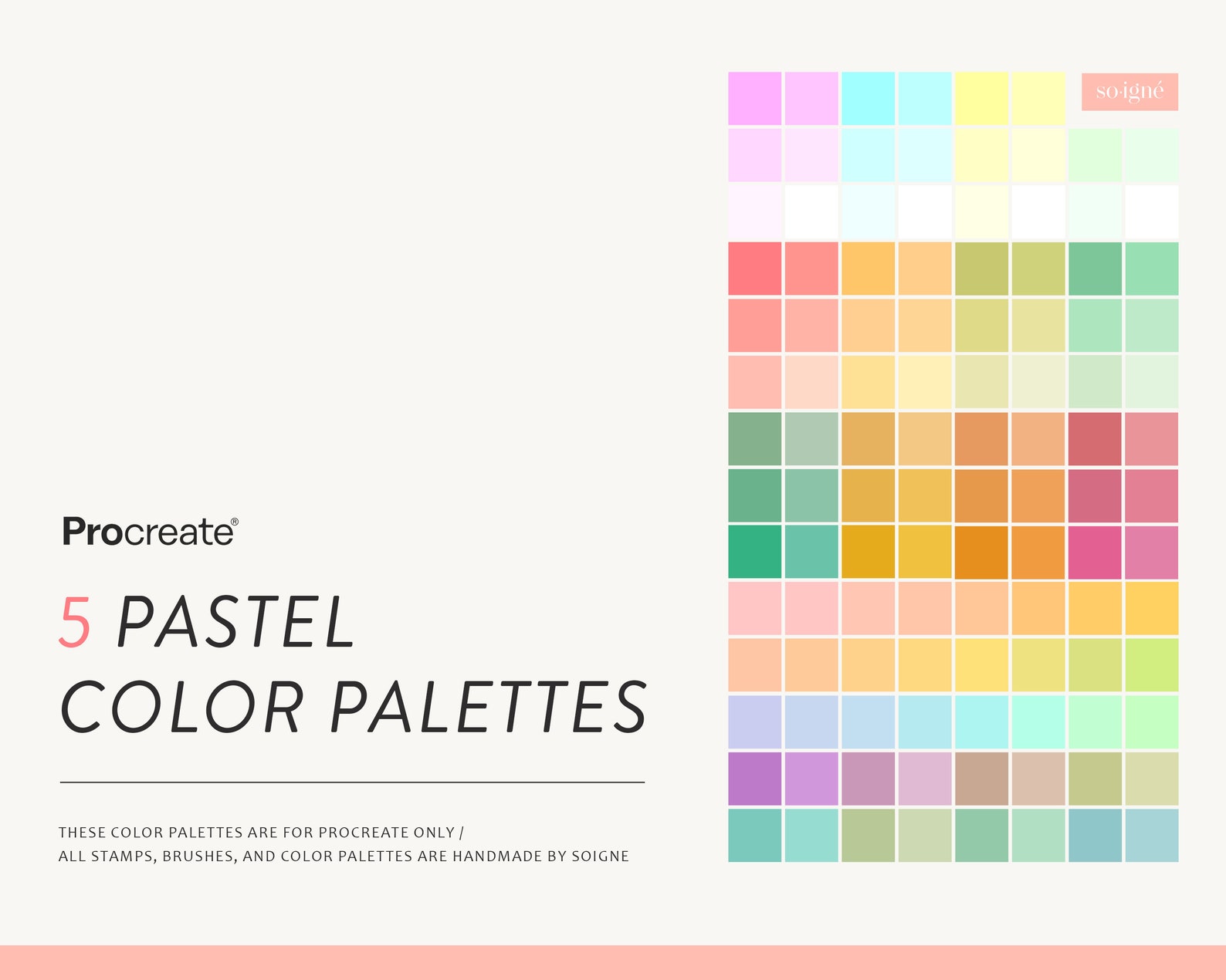 Pastel Color Palette Bundle for Procreate - 5 Palettes - 150 Hues ...
