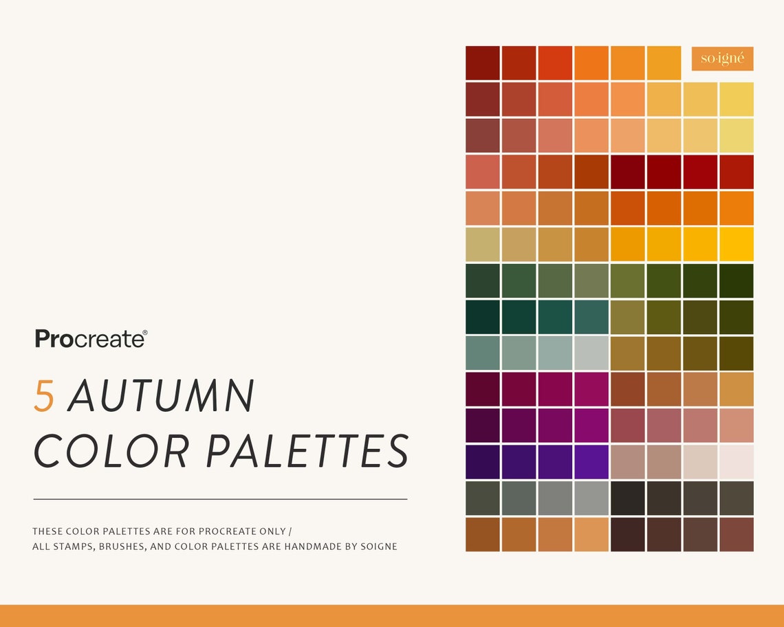 5 Autumn Color Palettes for Procreate - 150 Hues | Color Swatches ...