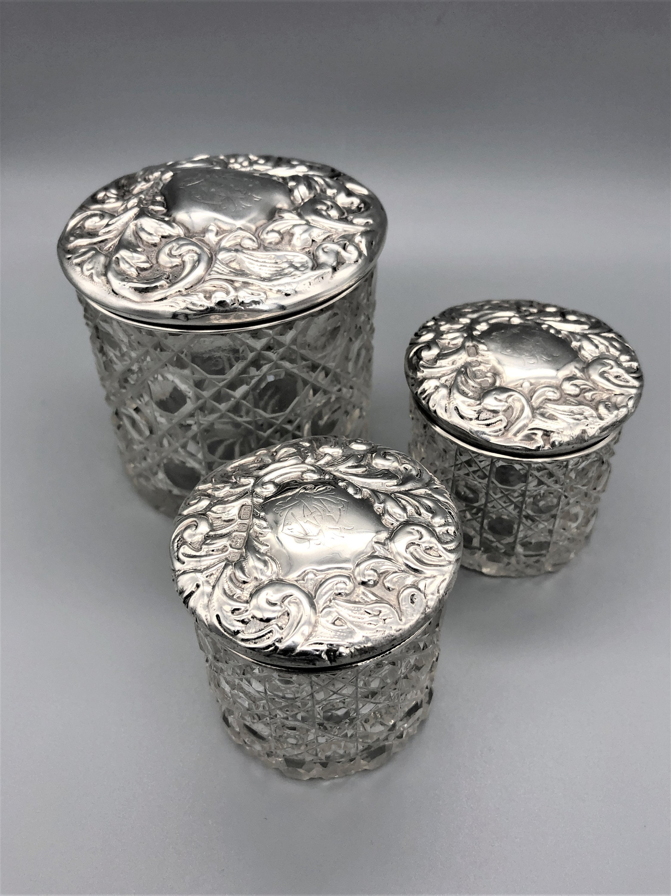 Set of Three Victorian Dressing Table Jars W/ Sterling Silver - Etsy