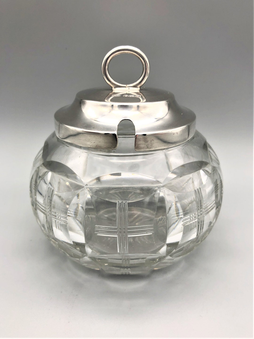 George V Cut Glass Preserve Pot W/ Sterling Silver Lid, Harrison ...