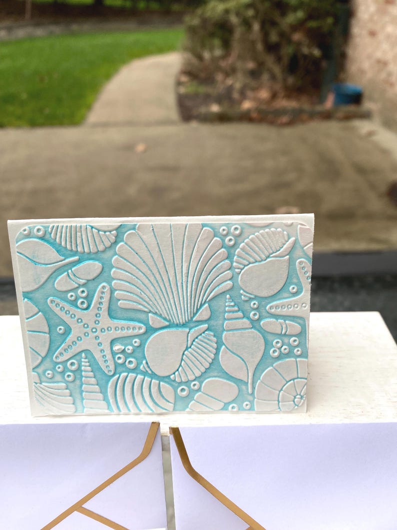 Embossed Sea Shell Note Card Set: Mini Blank Cards With Gold Envelopes ...
