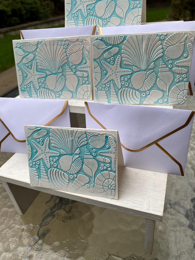 Embossed Sea Shell Note Card Set: Mini Blank Cards With Gold Envelopes ...