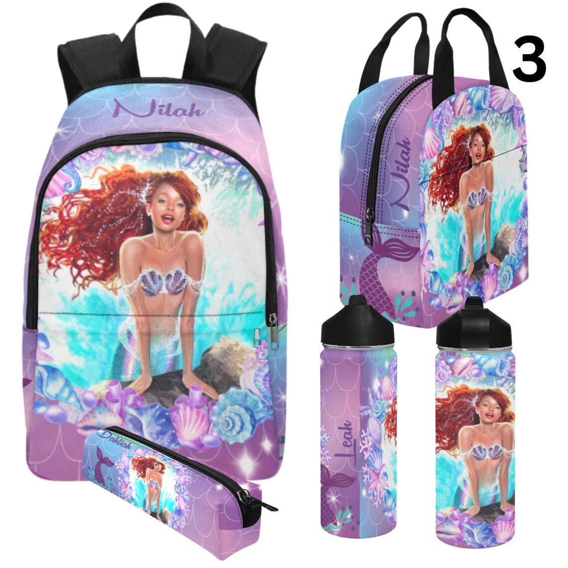 Personalized Mermaid Backpack Set Black Mermaid School Bag - Etsy