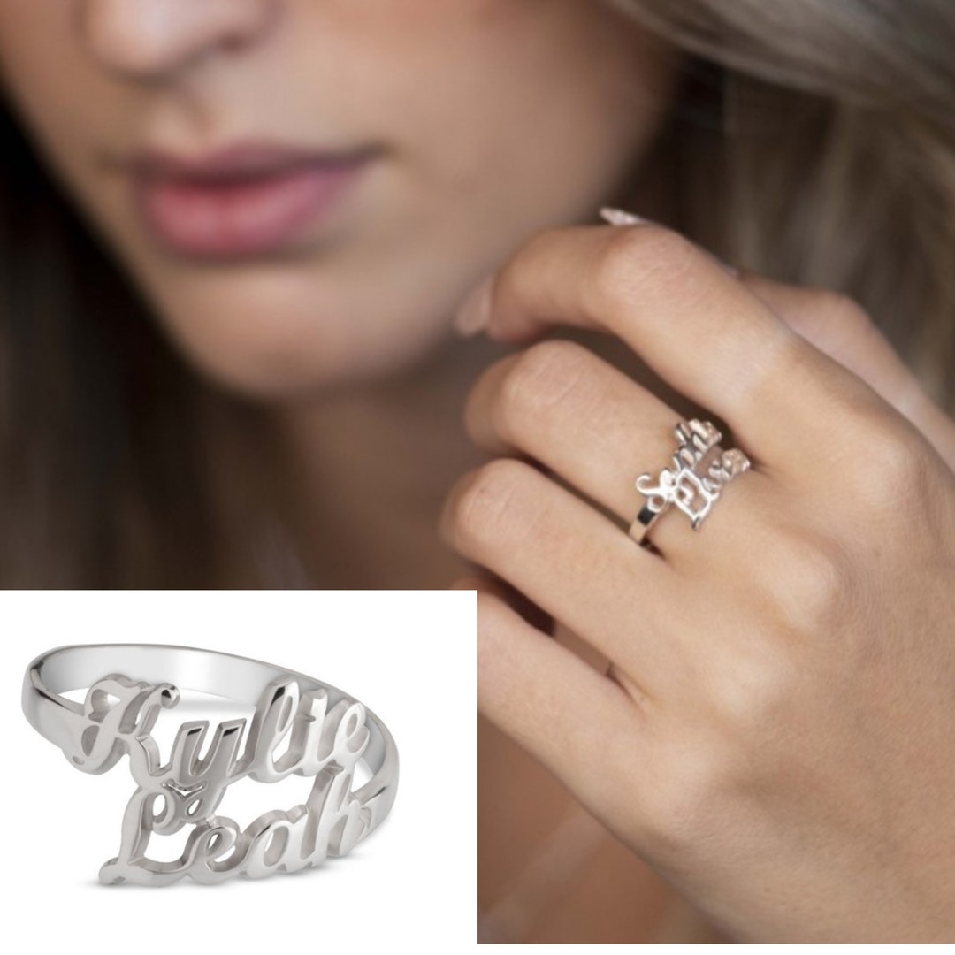 Personalized Name Rings, Two Name Rings, 24k Gold Plating, Sterling ...