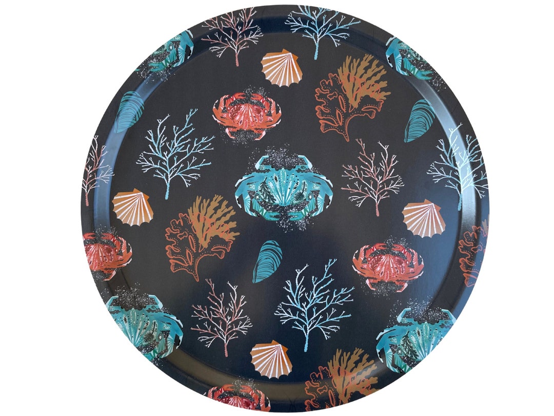 Round Birch Veneer 38cm Tray, Round Sea Theme Tea Tray, Round Swedish ...