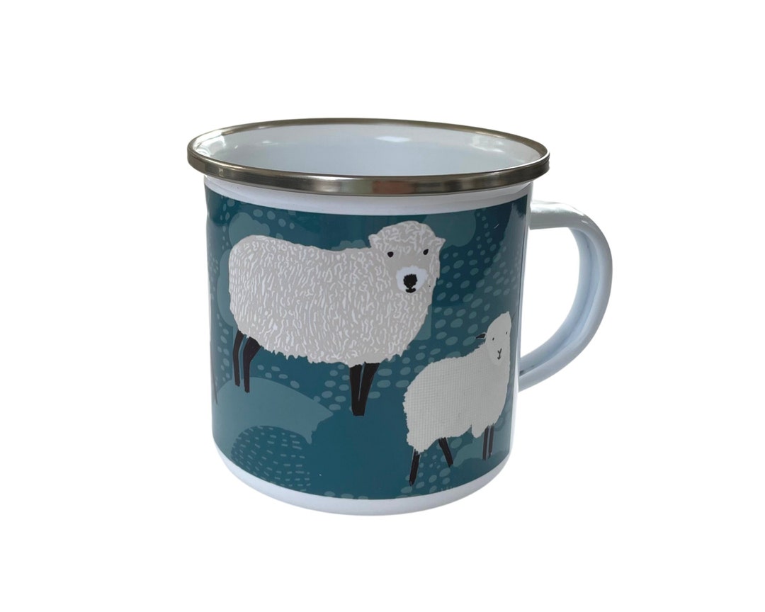 Enamel Mug With Dartmoor Sheep, Sheep Camping Mug, Outdoor Mug With ...