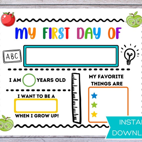 Back to School Kids Printable Sign First Day of School | Etsy