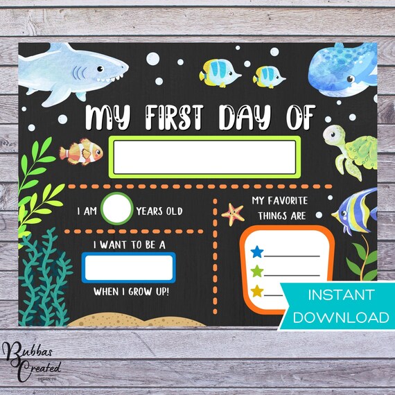 First Day of School Sign Printable Sea Animals Instant | Etsy