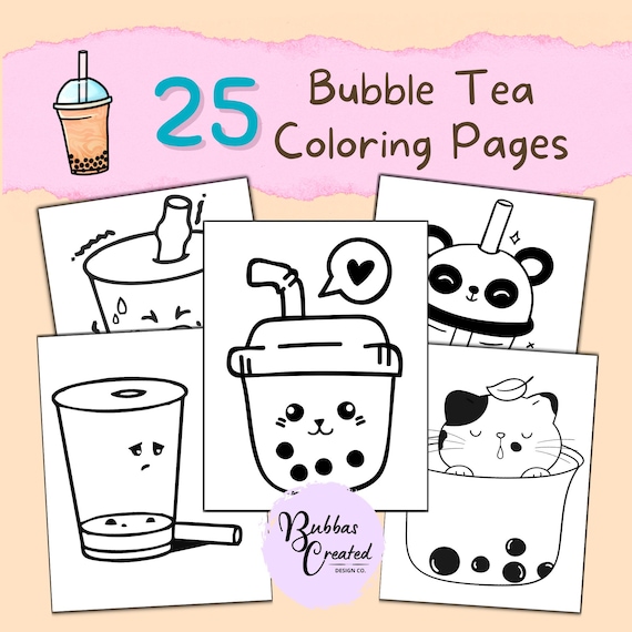 25 Bubble Tea Coloring Sheets Adult Coloring Book Printable - Etsy