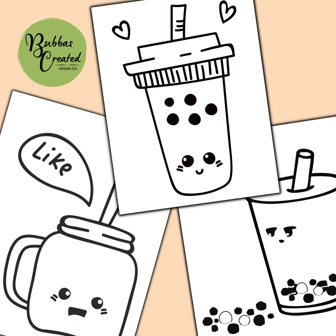 25 Bubble Tea Coloring Sheets Adult Coloring Book Printable - Etsy