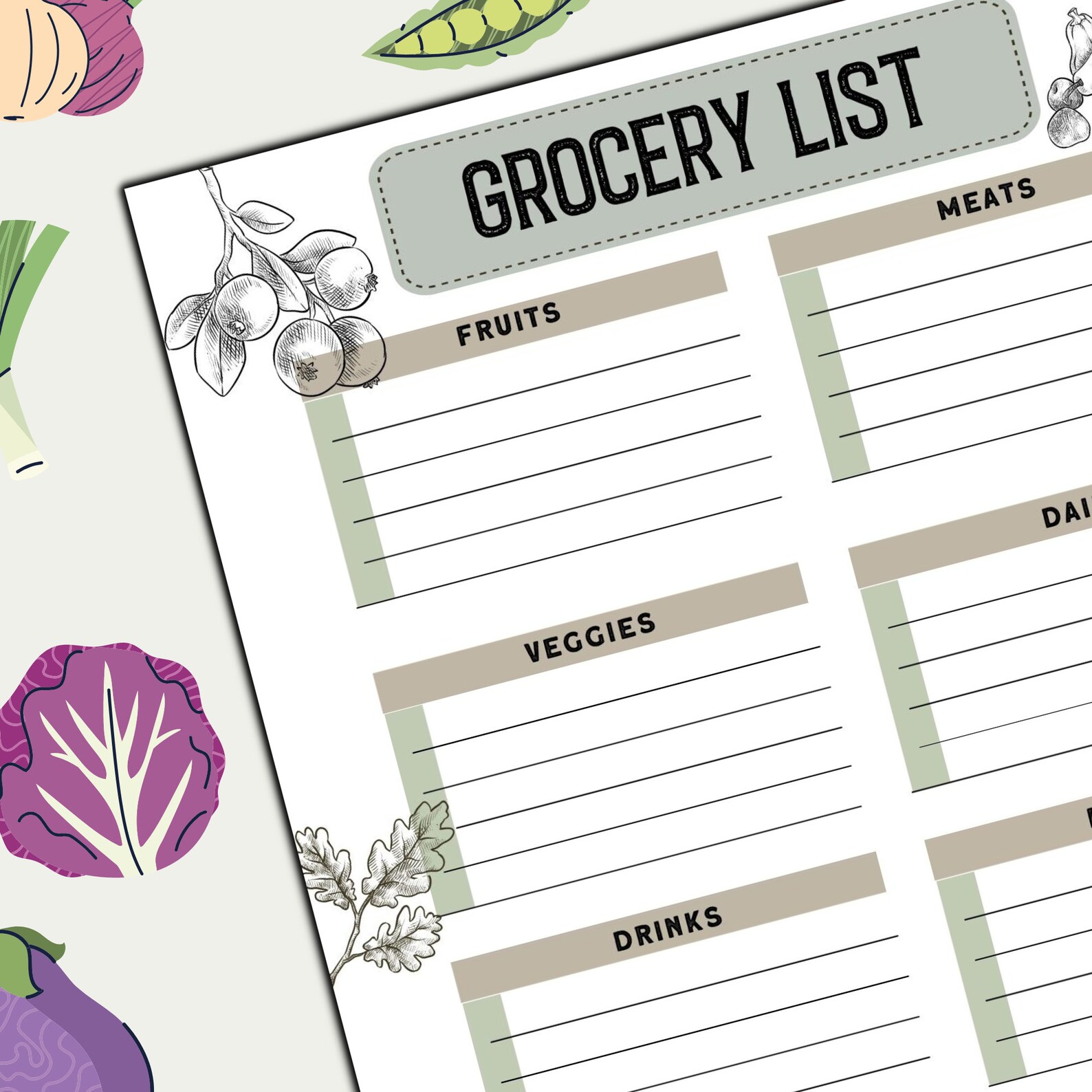 Rustic Grocery List Printable Shopping List for All Your - Etsy
