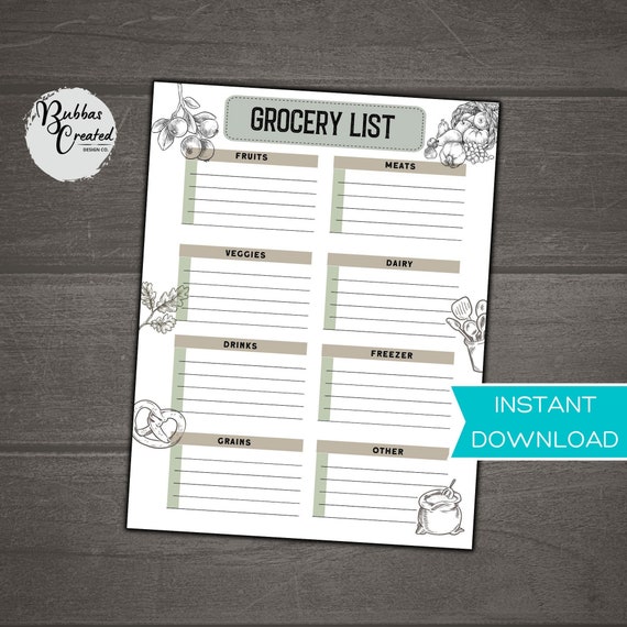 Rustic Grocery List Printable Shopping List for All Your - Etsy
