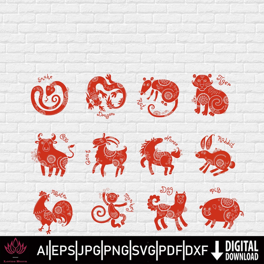 Traditional Chinese 12 Zodiac,handicraft Paper-cut Art Tattoo,vector ...