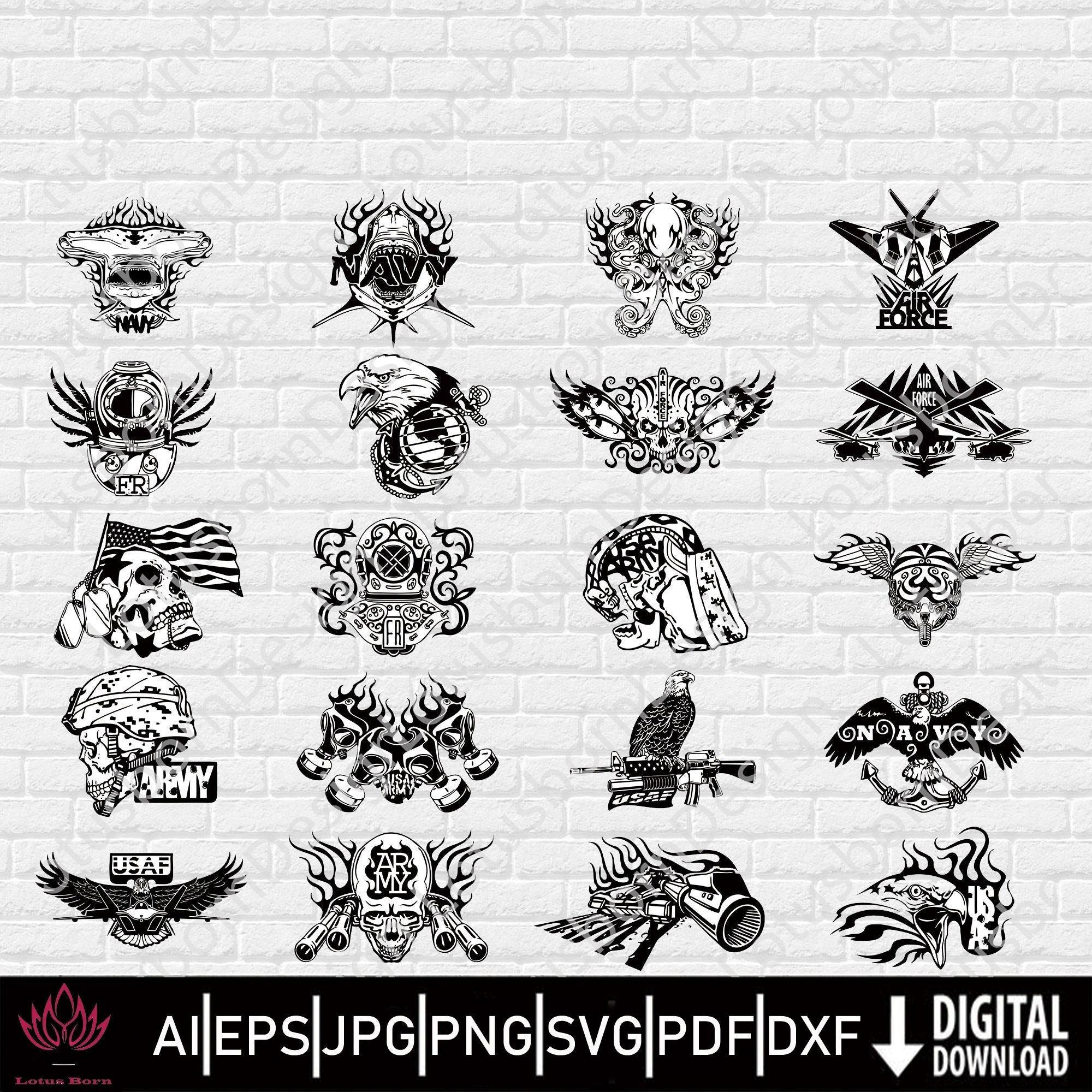 20types US Army Military DOGTAG Vector Design Tattoo,stencil,pattern ...