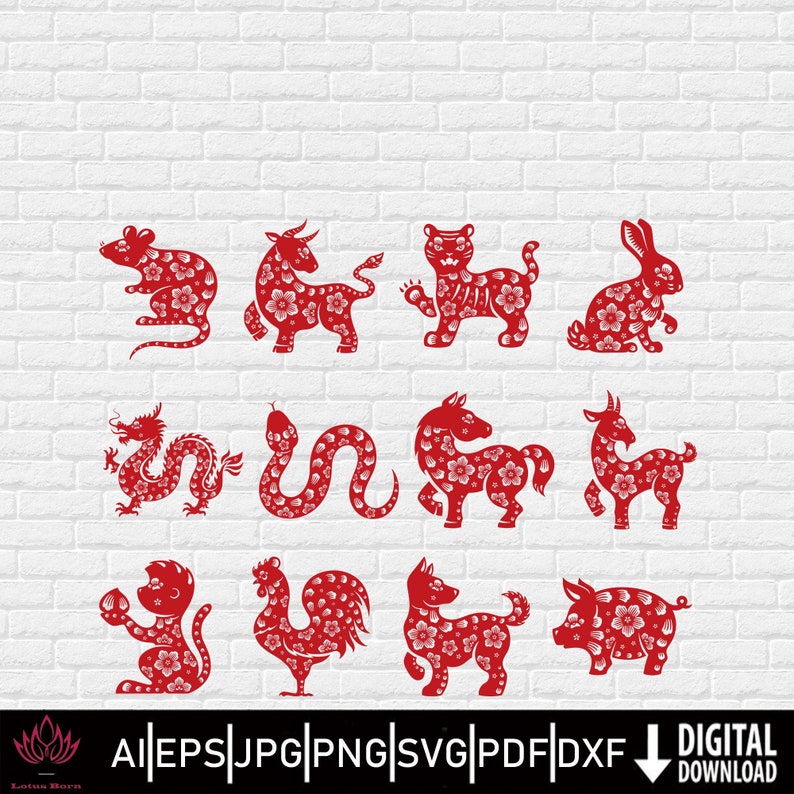 Traditional Chinese 12 Zodiac,handicraft Paper-cut Art Tattoo,vector ...