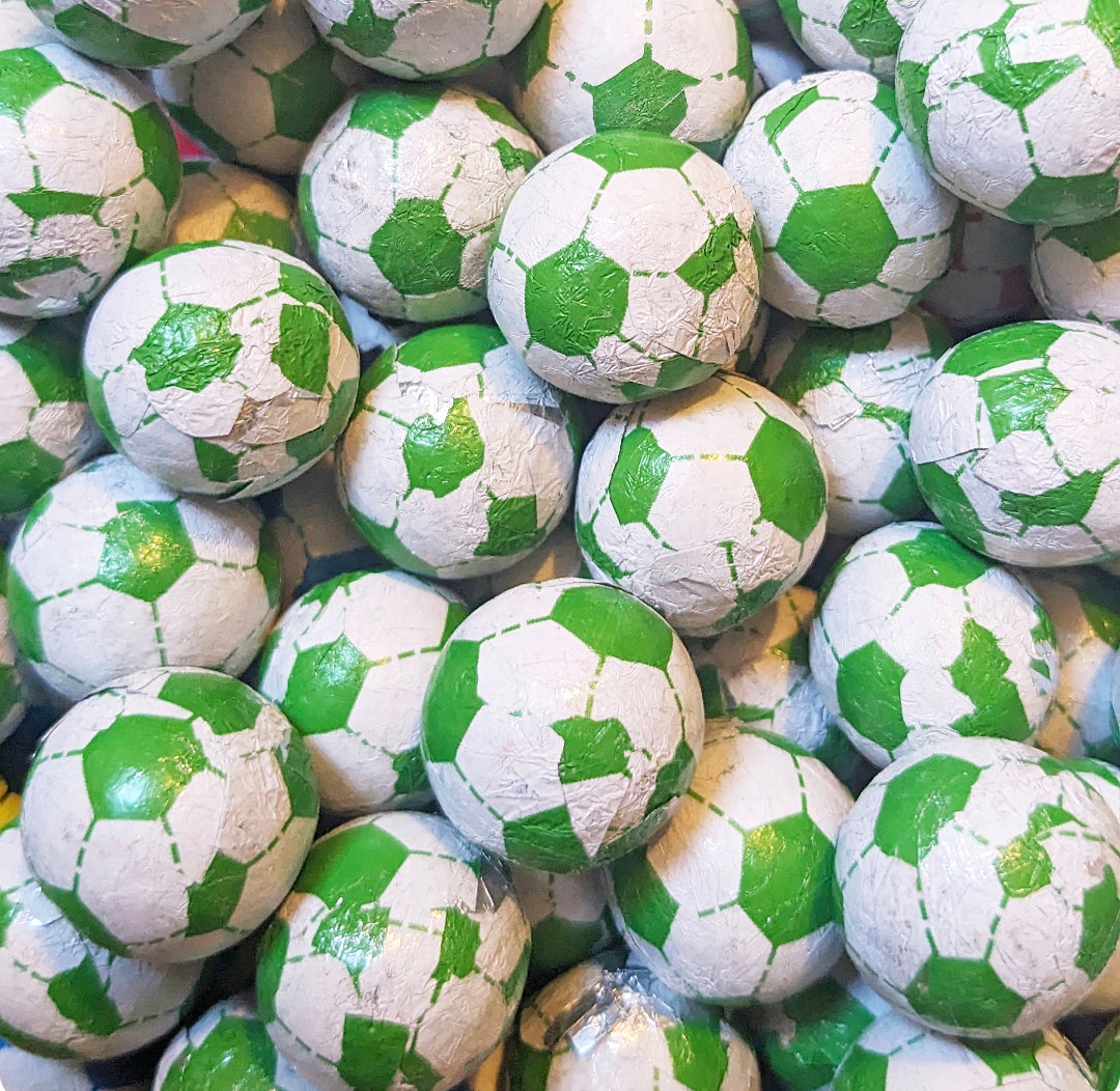 CHOCOLATE Flavour GREEN FOOTBALLS Pick & Mix Sports Fan Sweets Club ...