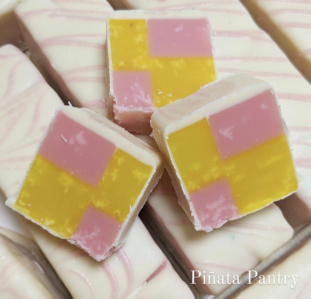 BATTENBERG CAKE FUDGE by Fudge Factory Marzipan Almond Pink Yellow ...