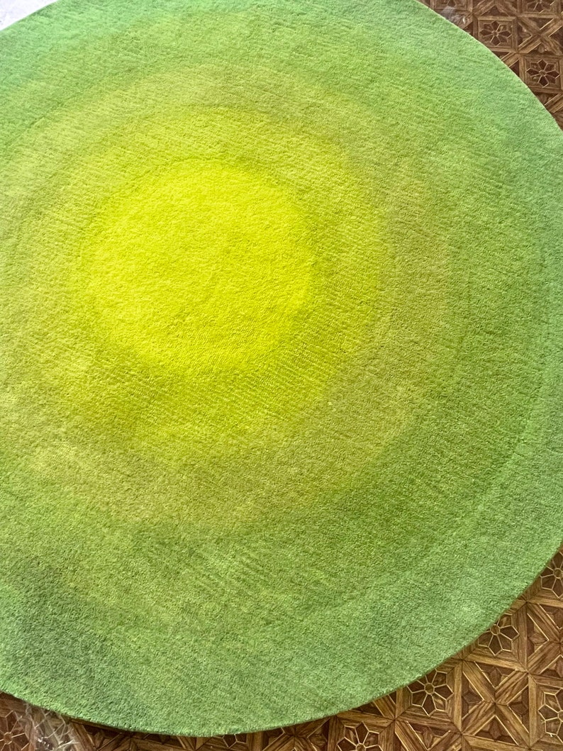 Green Gradient Tufted Wool Rug: Round Home Decor - Etsy