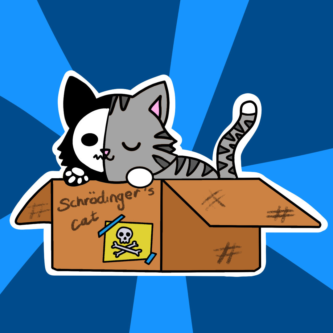 Cute Cartoon Cat Schrodinger Sticker, Kitten Design, Adhesive Decal ...