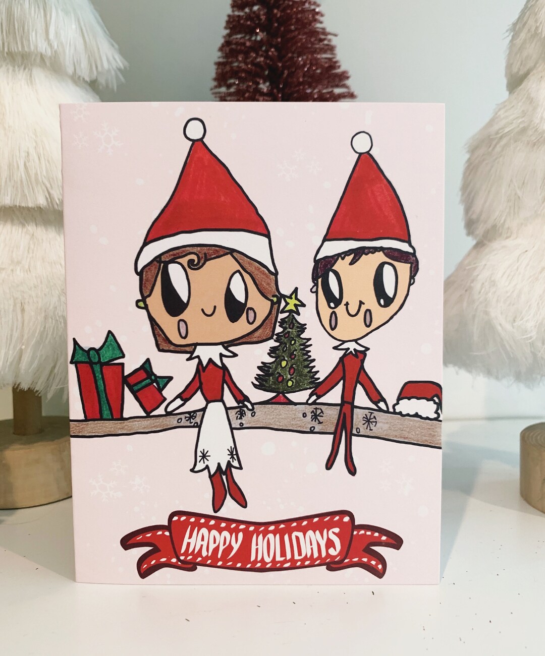 Happy Holidays Elf Christmas Card - Etsy