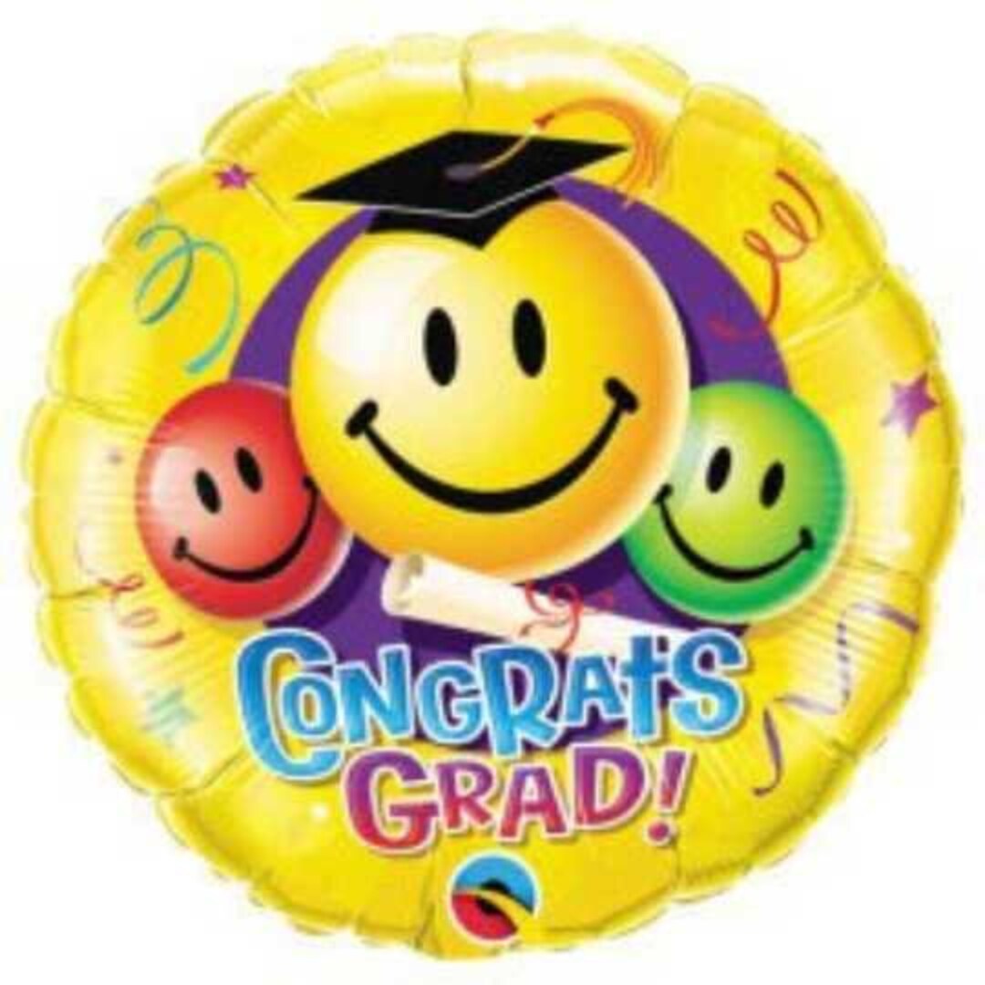 18" CONGRATS GRAD SMILEY Faces Balloon - Party Supplies Decorations ...