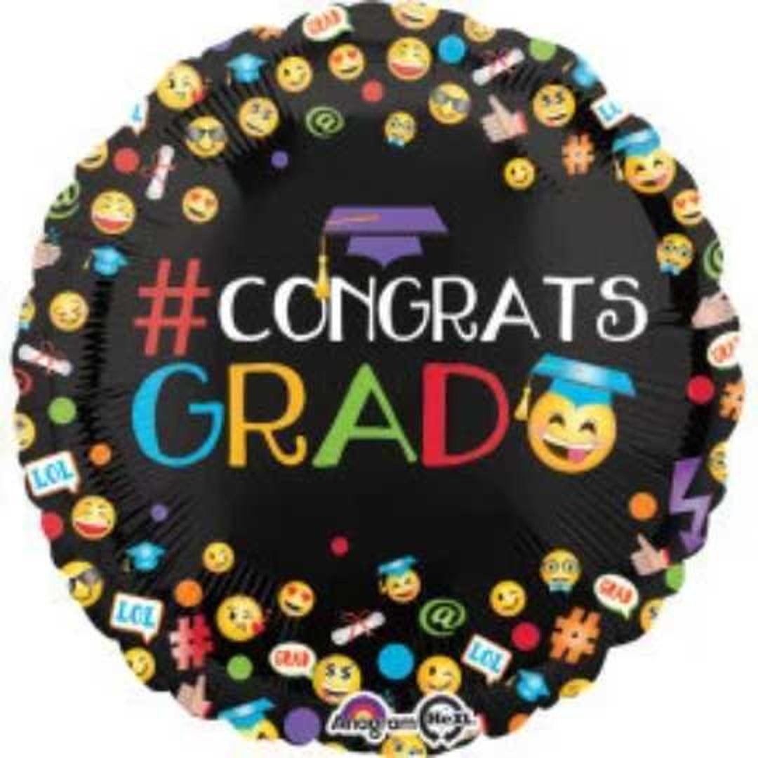 18" # CONGRATS GRAD EMOJI Balloon - Party Supplies Decorations Foil ...