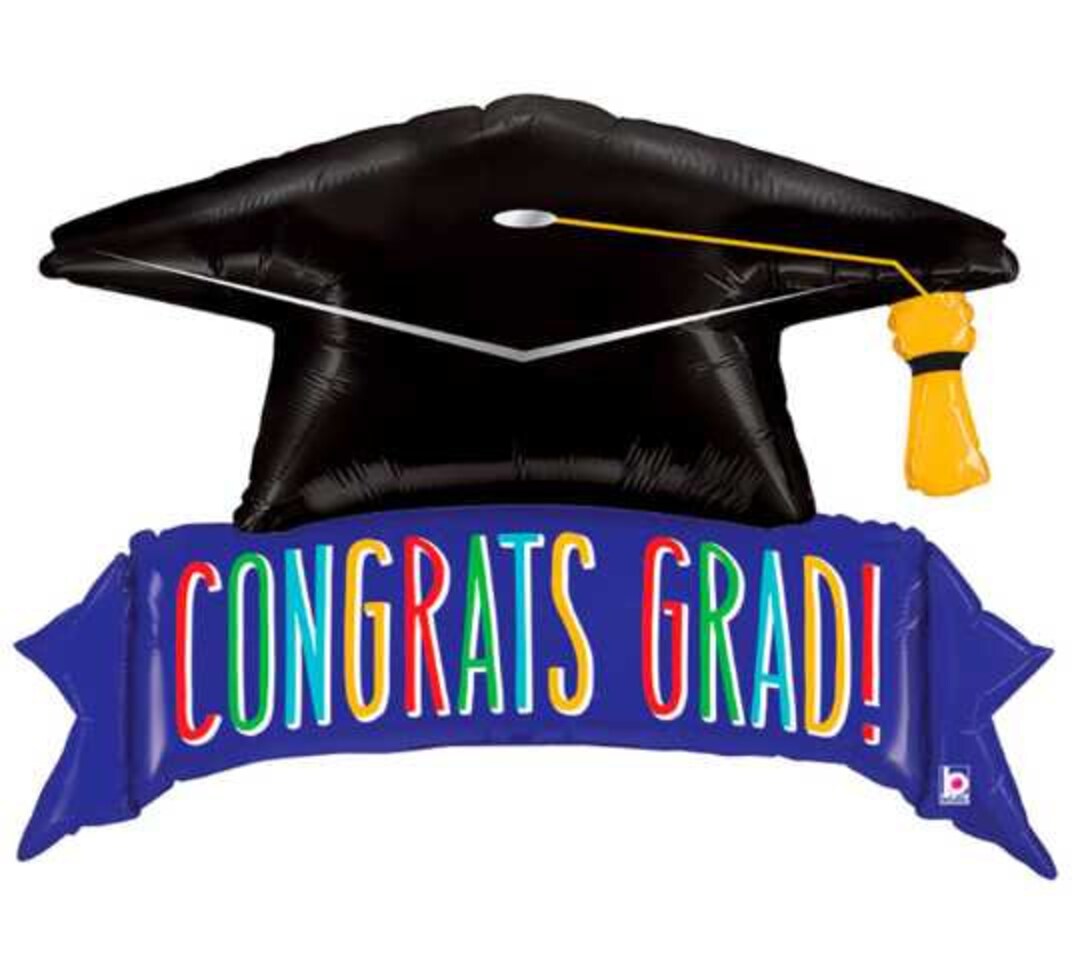 45" CONGRATULATIONS GRAD CAP Balloon - Large Shape Foil Mylar Balloon ...