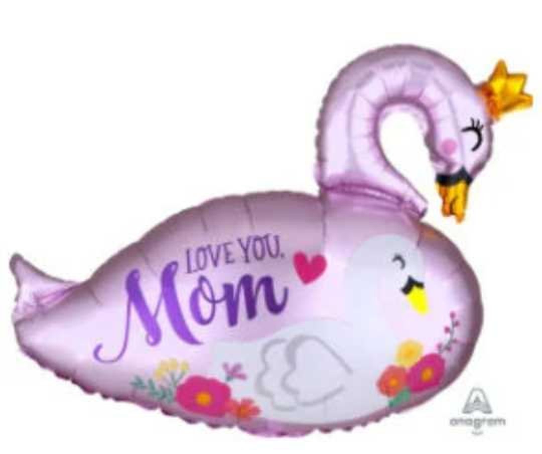 29" LOVE YOU MOM Swan Balloon - Large Shape Foil Mylar Balloon - Party ...