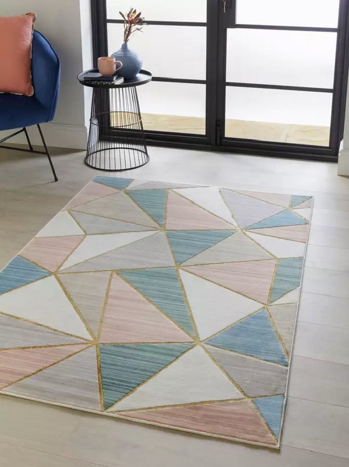 Multicolour Geometric Pattern Rug Rectangle Modern Triangle | Etsy