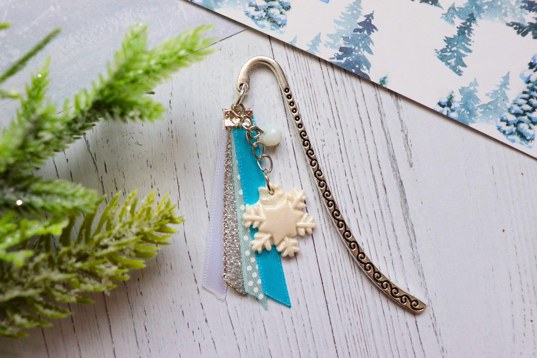 Iridescent Snowflake Bookmark Made of Polymer Clay, Mounted on a Silver ...