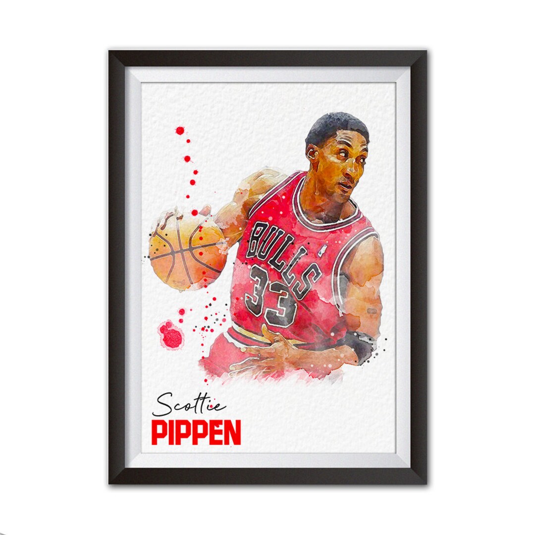 Scottie Pippen Watercolour Style Basketball Print A4 Print Boys Bedroom ...