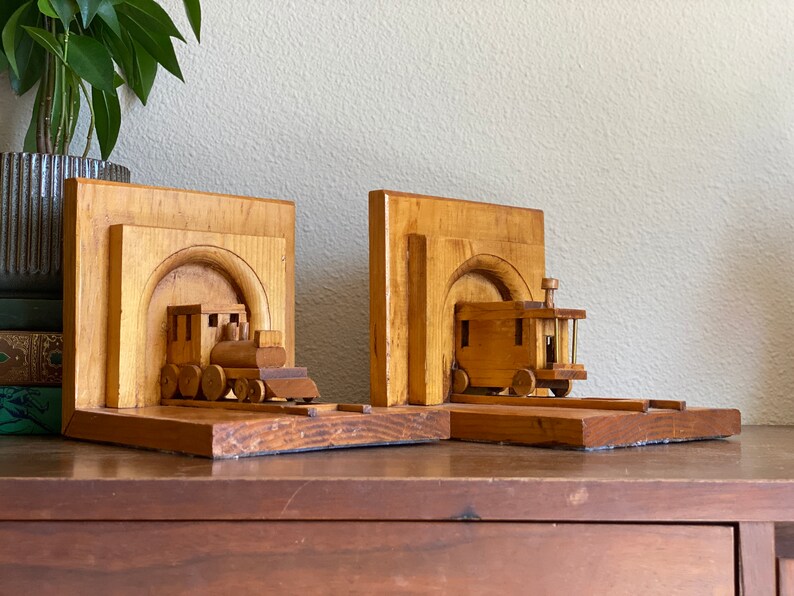 Vintage Wooden Train Bookends - Etsy