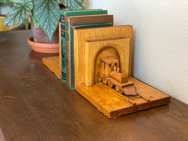 Vintage Wooden Train Bookends - Etsy
