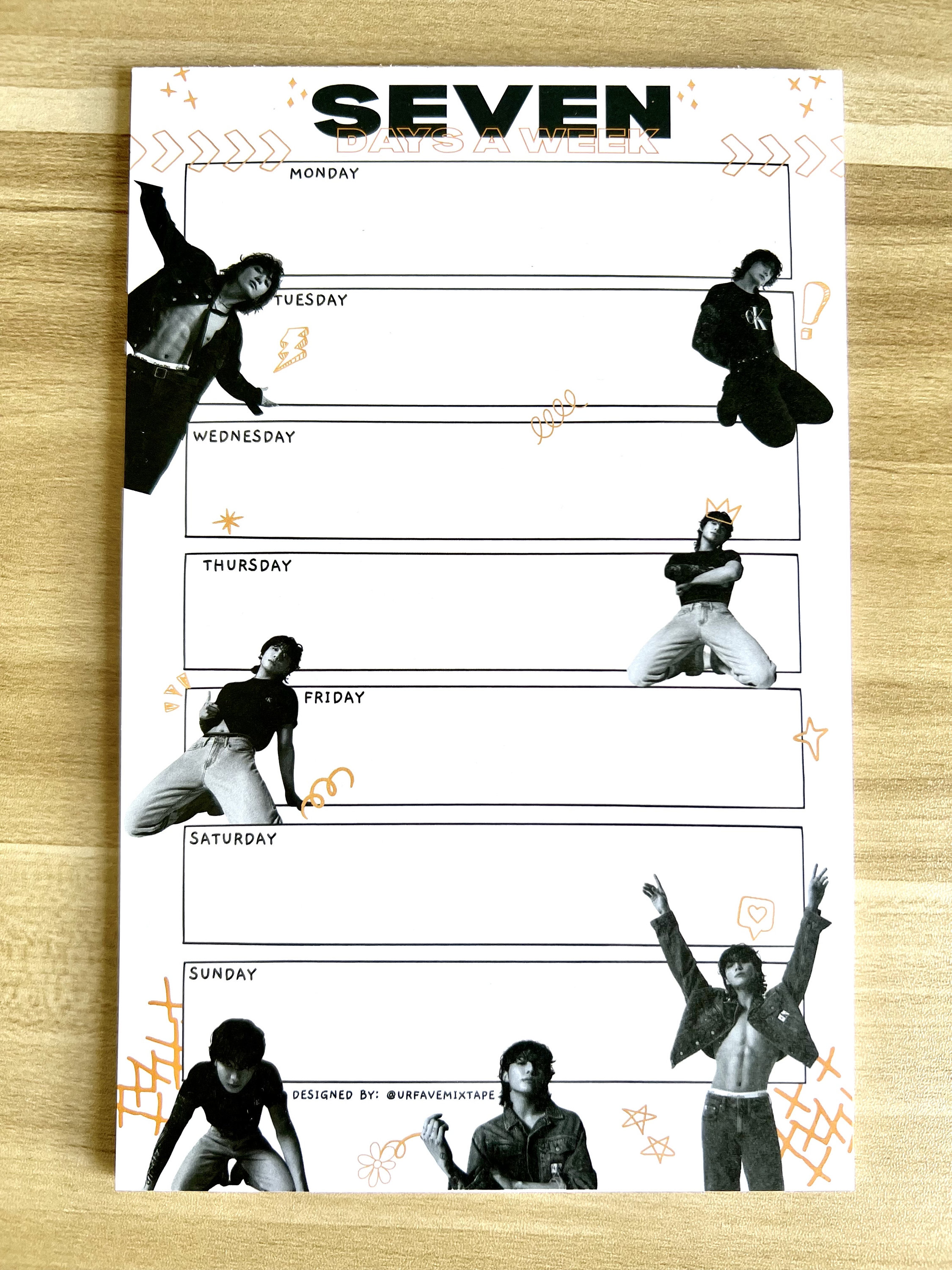 SEVEN DAYS a WEEK Bts Jeon Jungkook Notepad Stationary to Do - Etsy