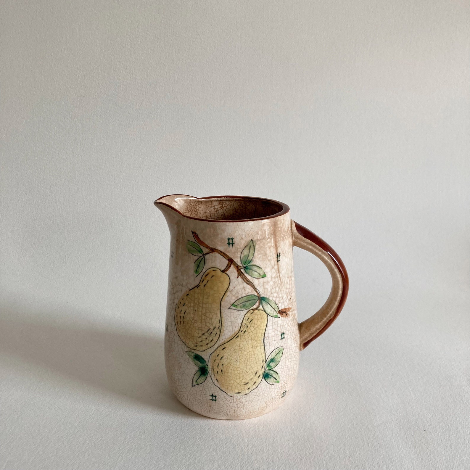 Crackle Glaze Ceramic Pitcher: Pear Design, Farmhouse Kitchen Decor - Etsy